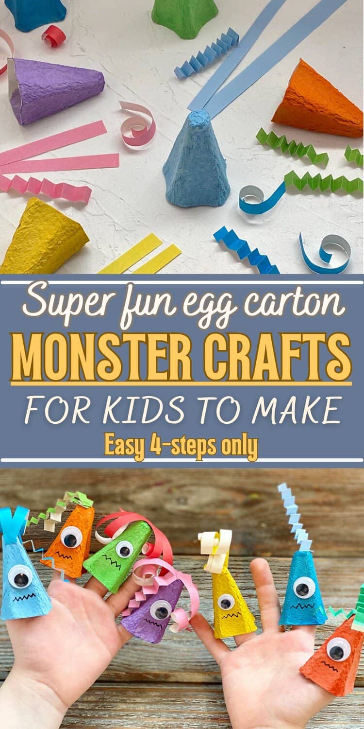 Adorable One-Eye Egg Carton Monster Finger Puppets Craft for Kids