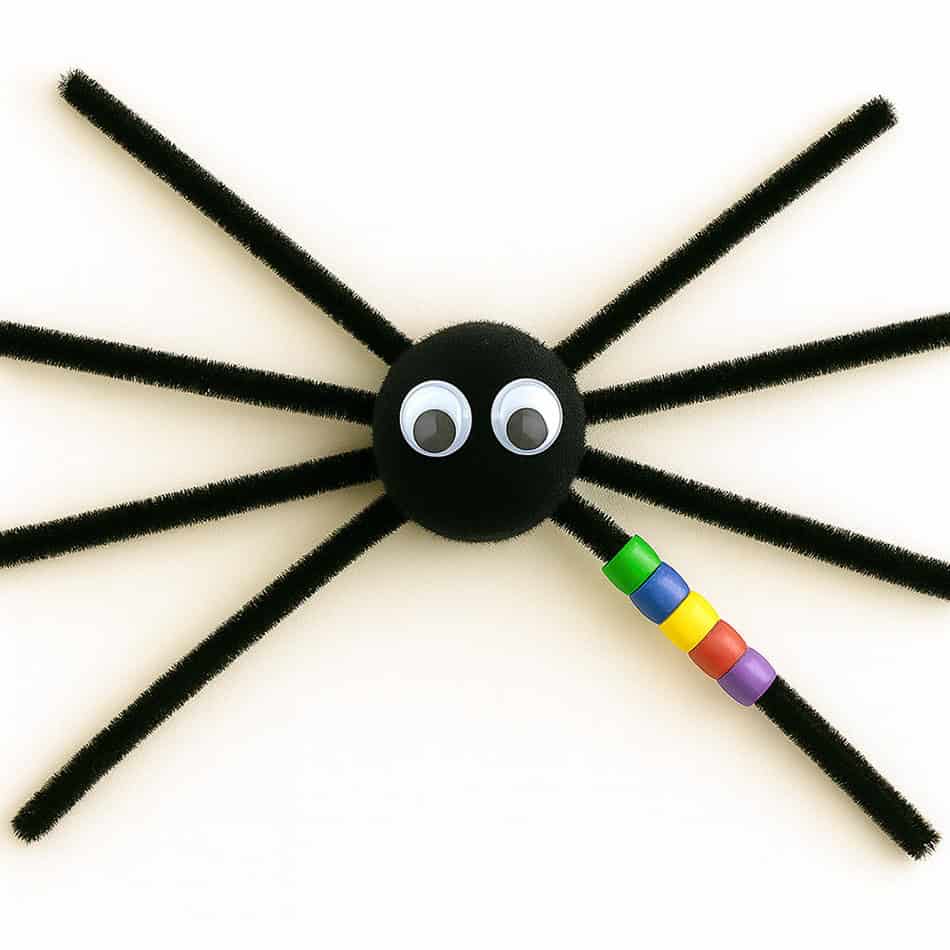 Colorful Beaded Pom Pom Spider Craft for Kids Using Pipe Cleaners