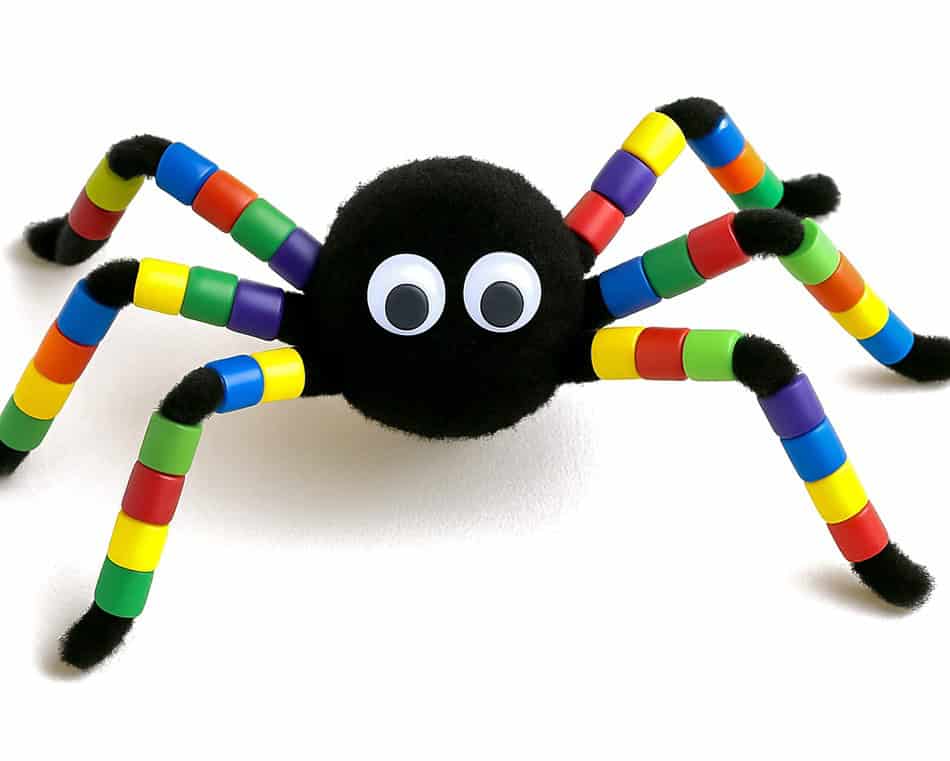 Colorful Beaded Pom Pom Spider Craft for Kids Using Pipe Cleaners