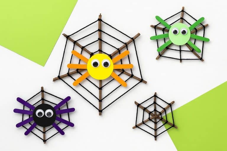 Simple + Cute Popsicle Stick Spiders with Natural Spider Web for Kids ...