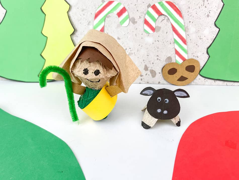 Easy Egg Carton Shepherd and Sheep Craft That Brings the Nativity to Life!