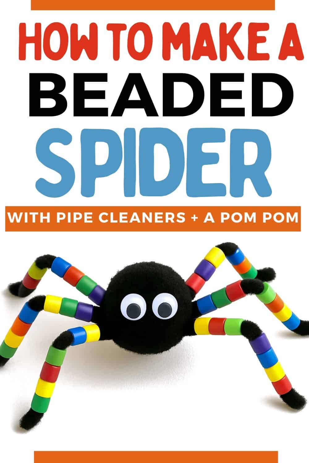 Colorful Beaded Pom Pom Spider Craft for Kids Using Pipe Cleaners