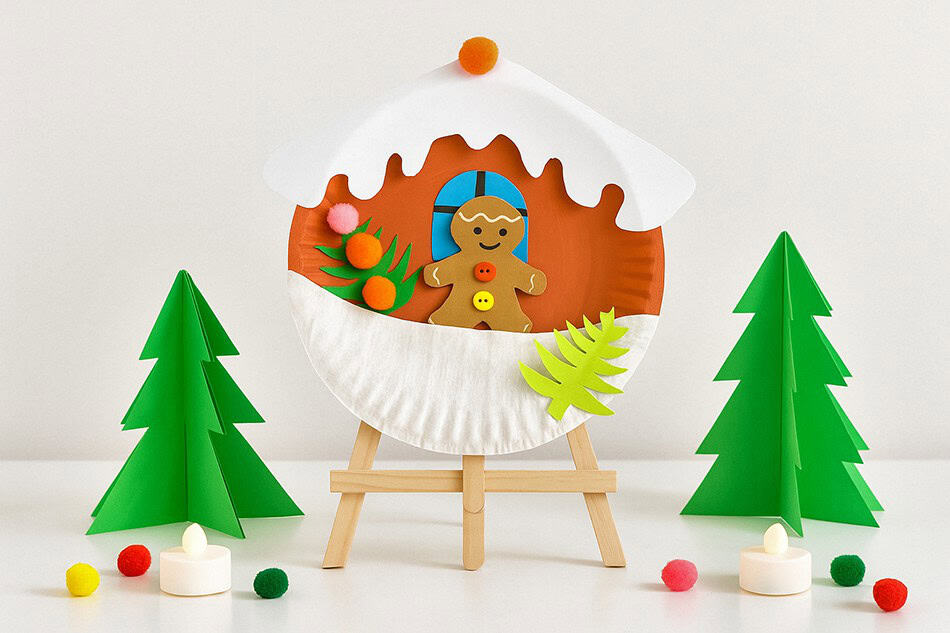 Interactive Moving Paper Plate Gingerbread House Craft for Kids