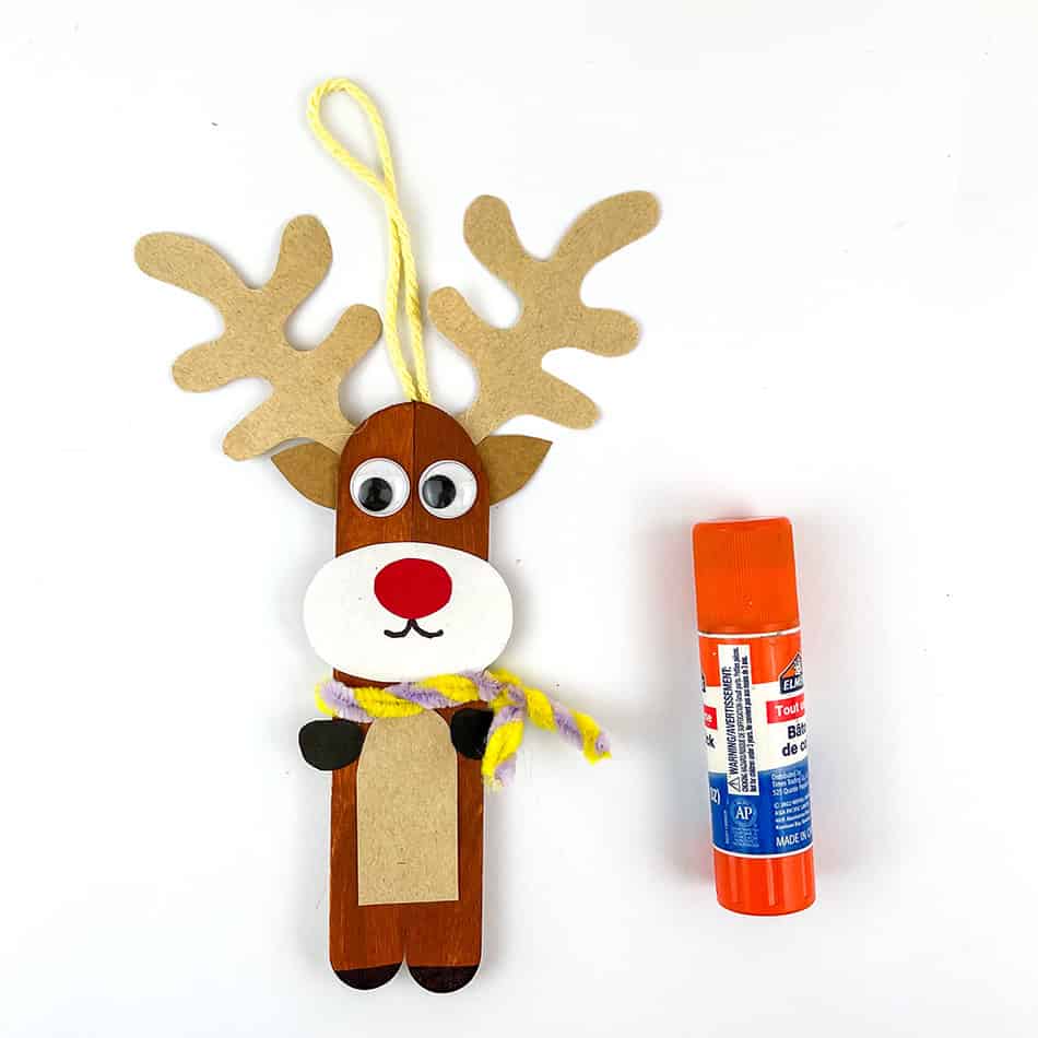 Easy Reindeer Christmas Ornament Craft Using Popsicle Sticks and a Template