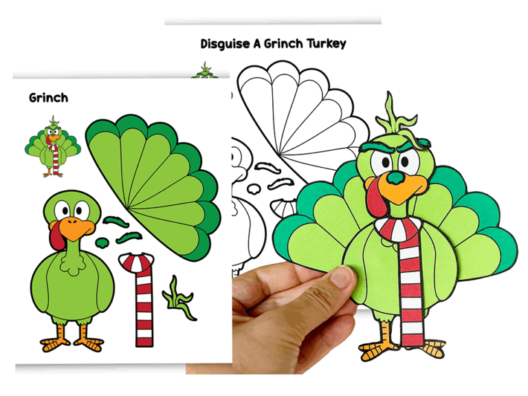 DIY Grinch Turkey Disguise Paper Craft for Kids with Free Printable