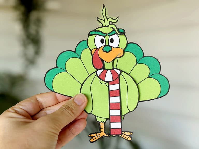 DIY Grinch Turkey Disguise Paper Craft for Kids with Free Printable