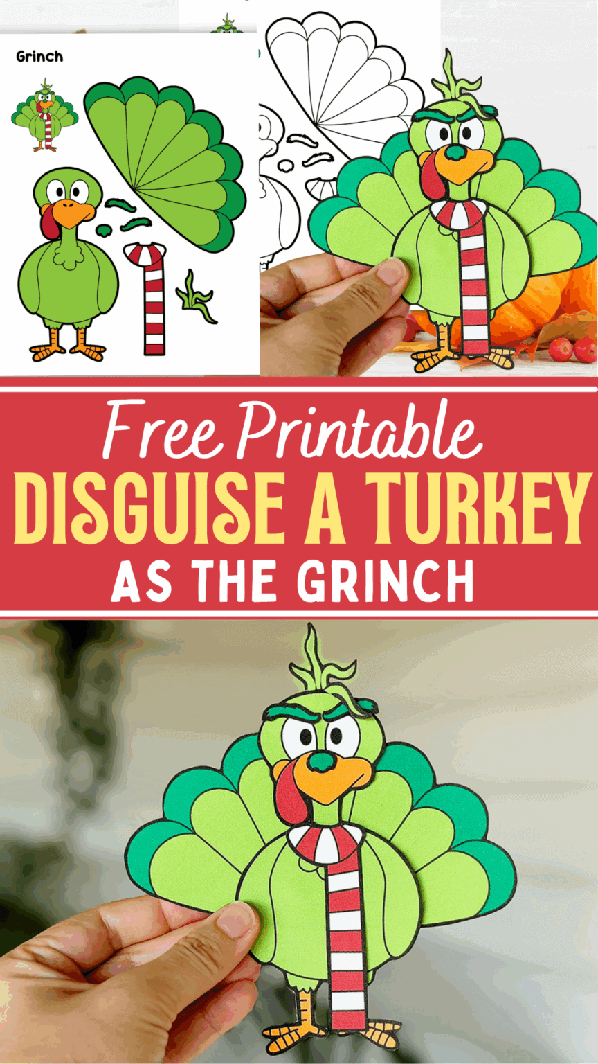DIY Grinch Turkey Disguise Paper Craft for Kids with Free Printable