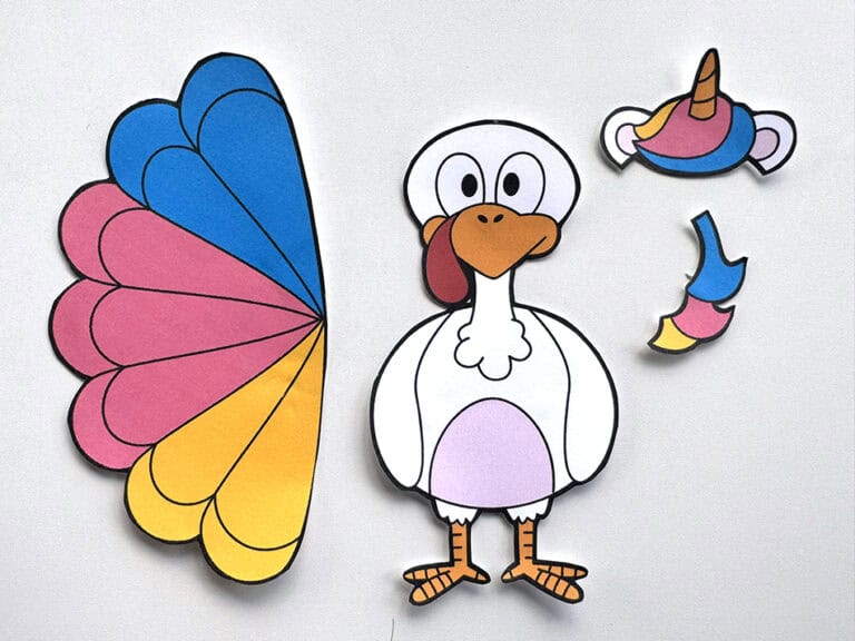 DIY Unicorn Turkey Disguise Paper Craft for Kids with Free Printable