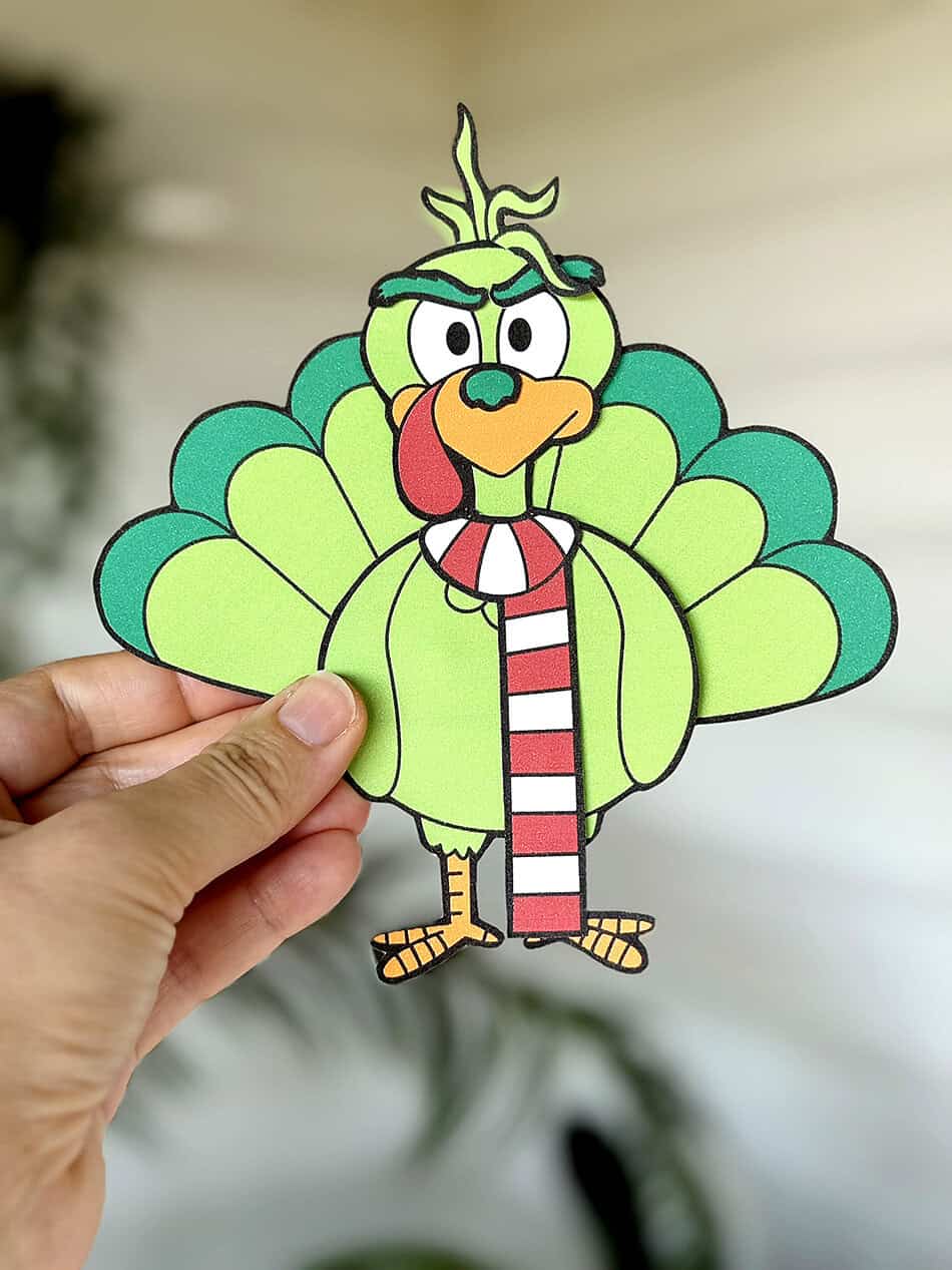 DIY Grinch Turkey Disguise Paper Craft for Kids with Free Printable