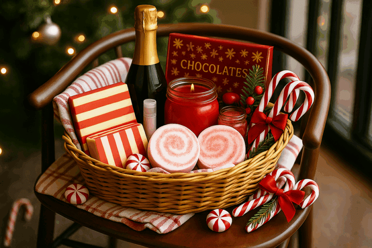 How to Make a Candy Cane Spa Themed Christmas Gift Basket