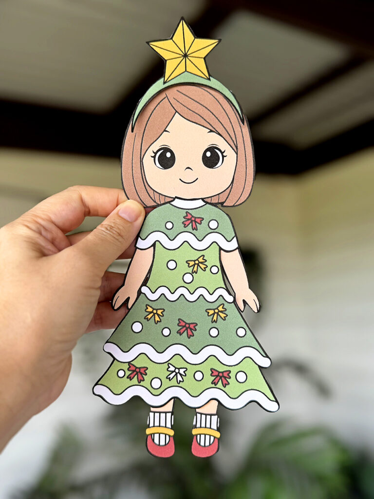 DIY Christmas Tree Outfit Dress Up Doll Paper Craft for Kids with Free ...