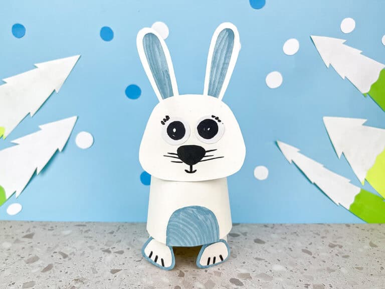 DIY Hopping Winter Snow Bunny Paper Cup Craft For Kids (with Free Template)