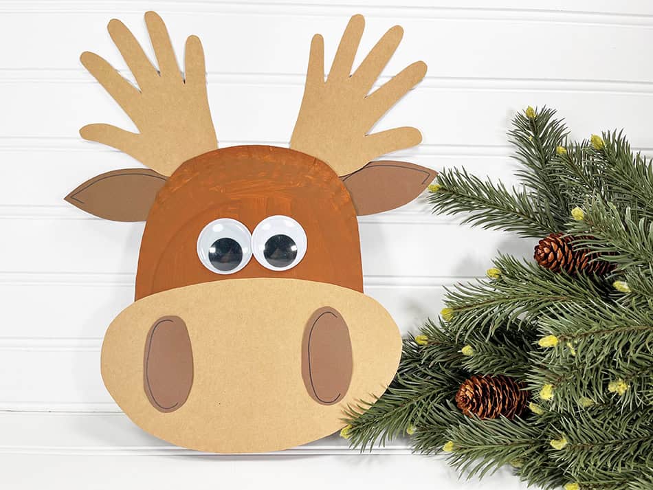 DIY Dollar Store Paper Plate Moose Craft for Kids with Handprints