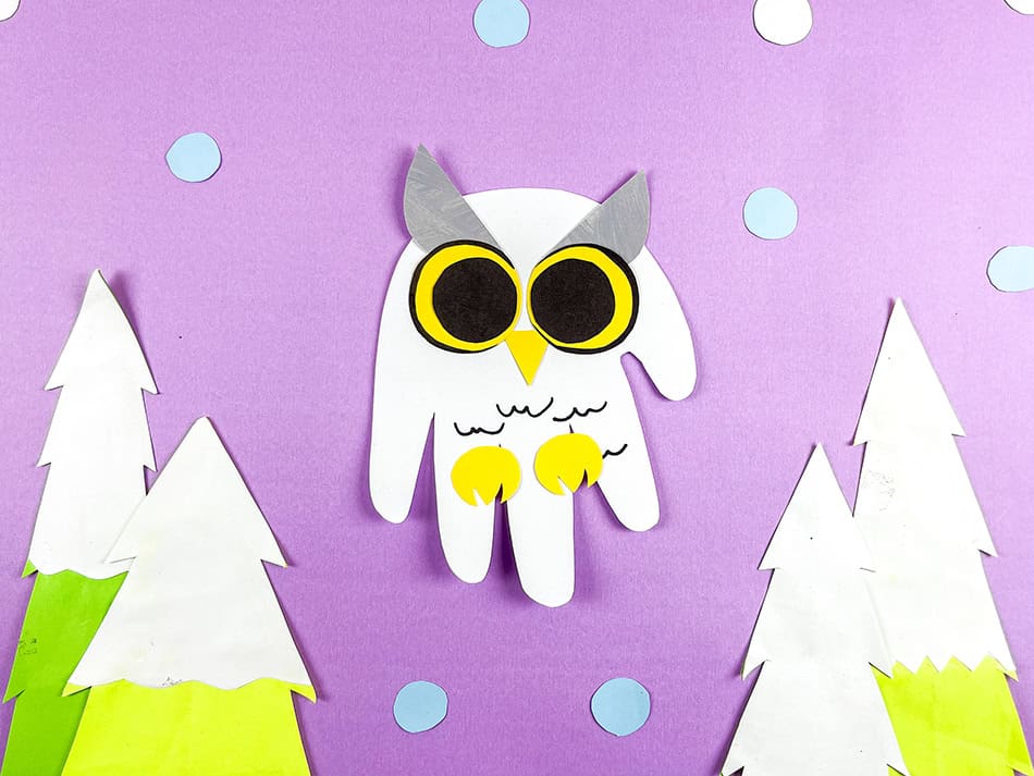 DIY Snow Owl Handprint Winter Craft For Kids (with Free Template)
